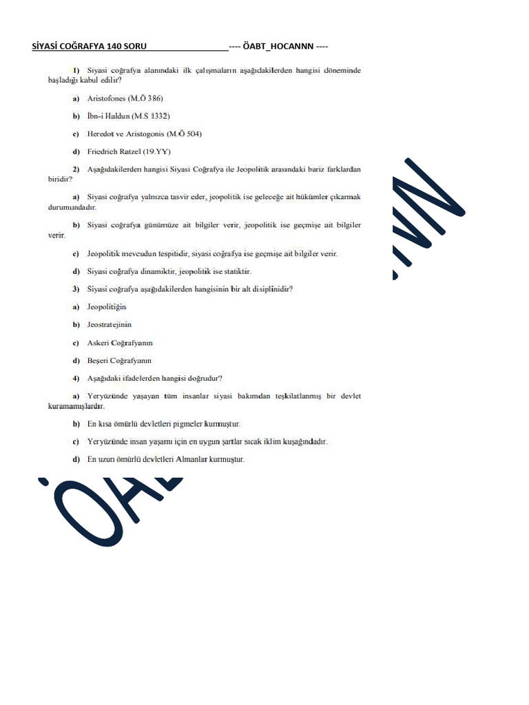 Oabt Siyasi Cografya Sorulari Ve Cevaplari | PDF
