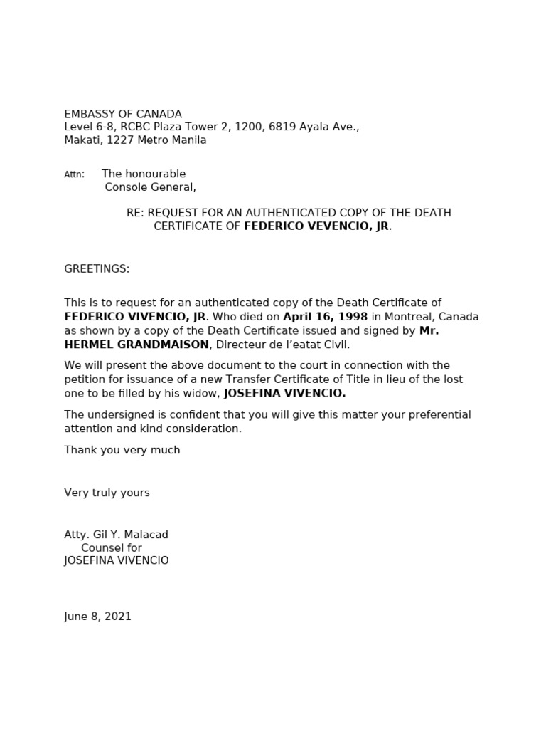 Request Letter Josefina Vivencio | PDF