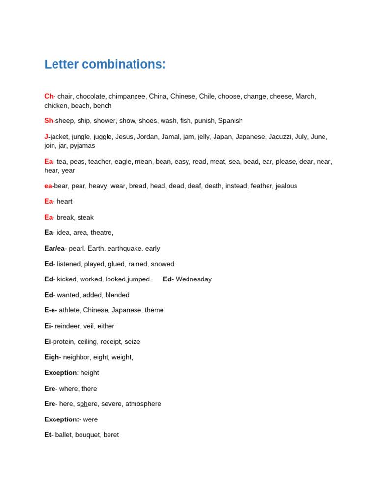 Letter Combinations | PDF