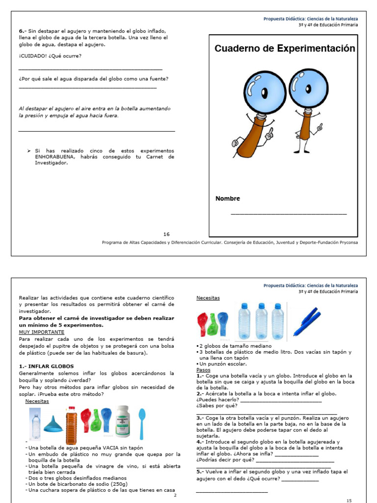 Cuaderno científico para trabajar en Primaria | PDF | Botella | El plastico