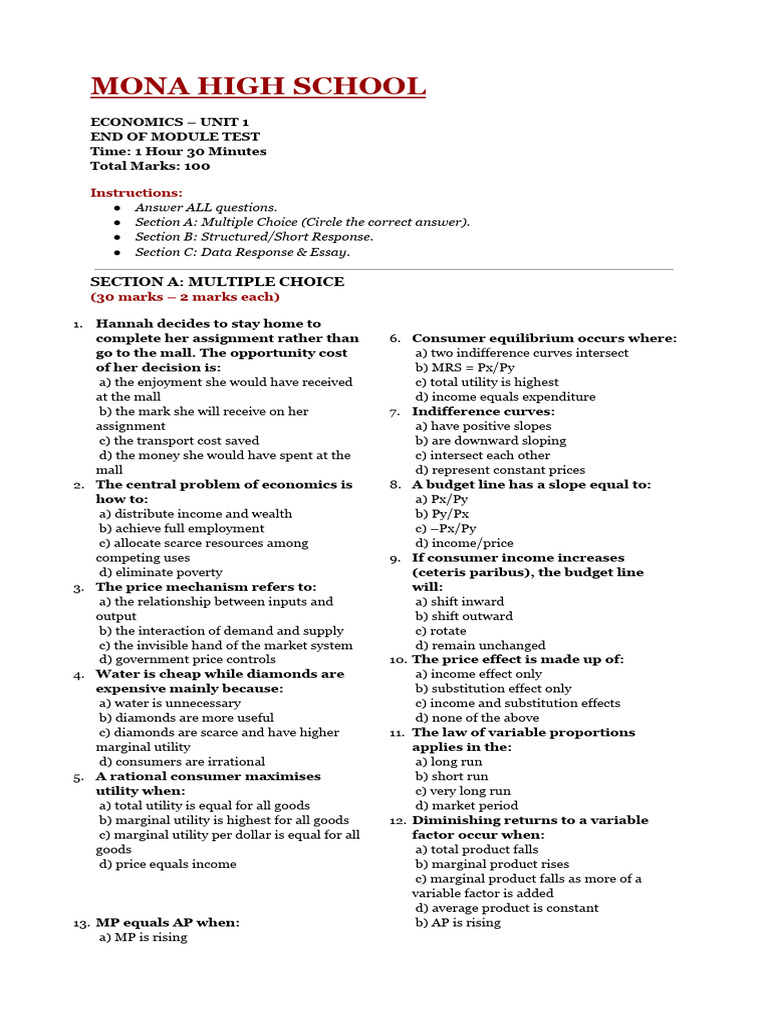 End of Module Test | PDF | Economic Equilibrium | Utility