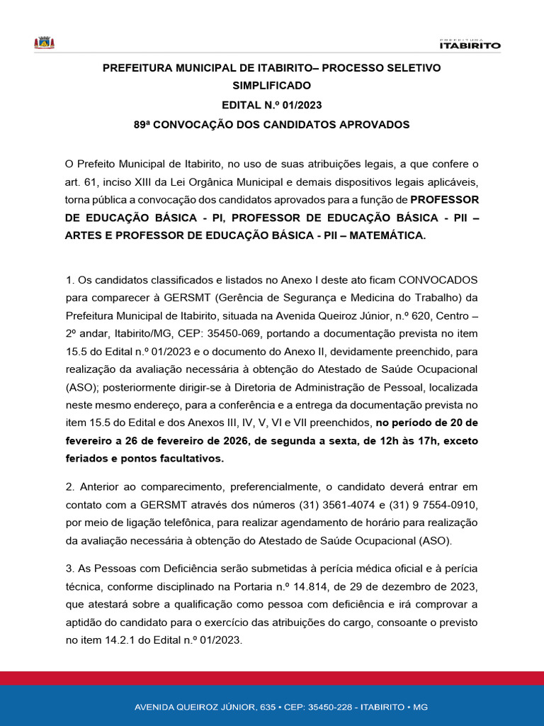 89a-CONVOCACAO-EDITAL-PSS-012023-EDUCACAO-19.02.2026 (1) | PDF | Prefeito