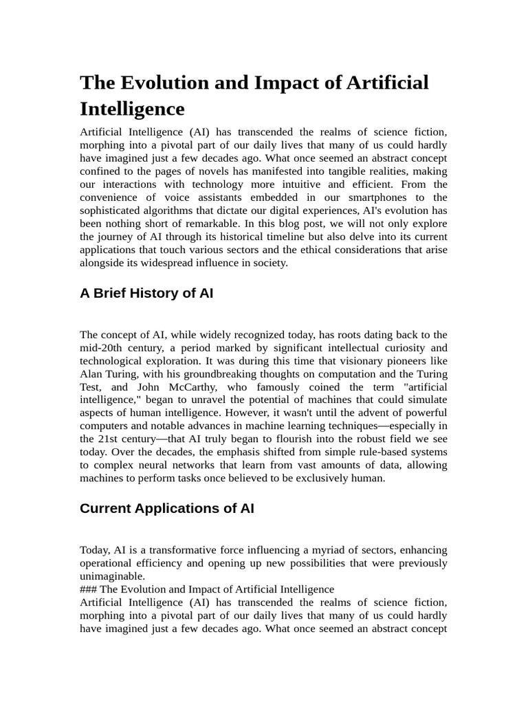 The Evolution and Impact of Artificial Intelligenc | PDF | Artificial ...