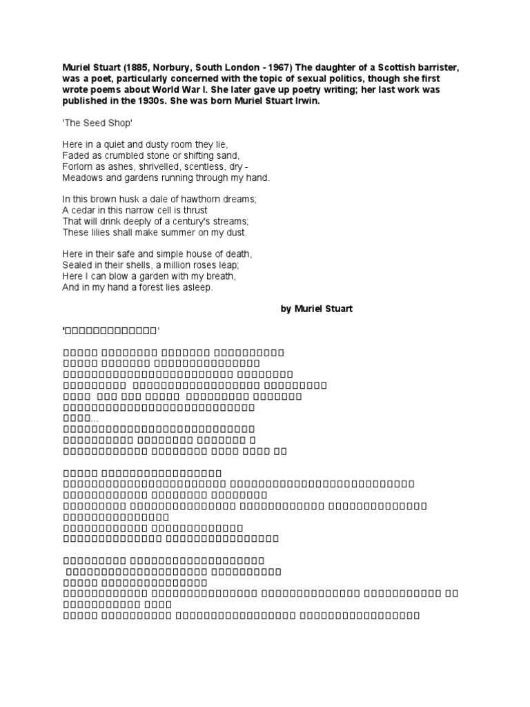 Muriel Stuart's "The Seed Shop" Poem | PDF