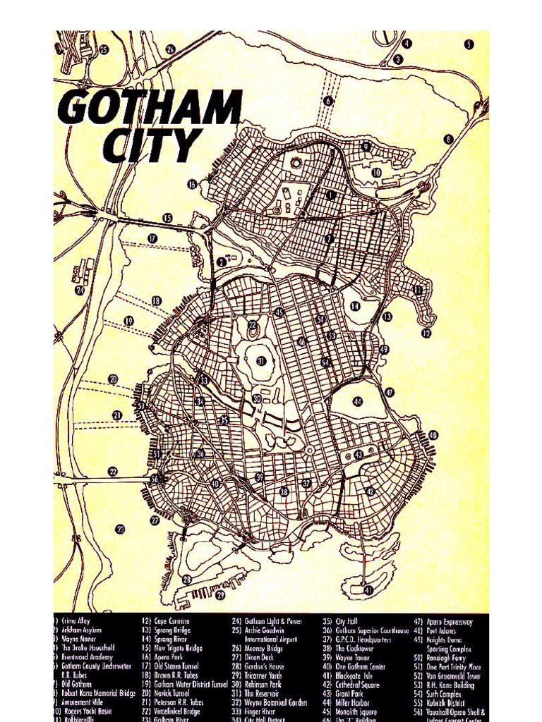 Mapa Da Cidade De Gotham Ilustração Do Mapa | Mapas Ilustrados Da