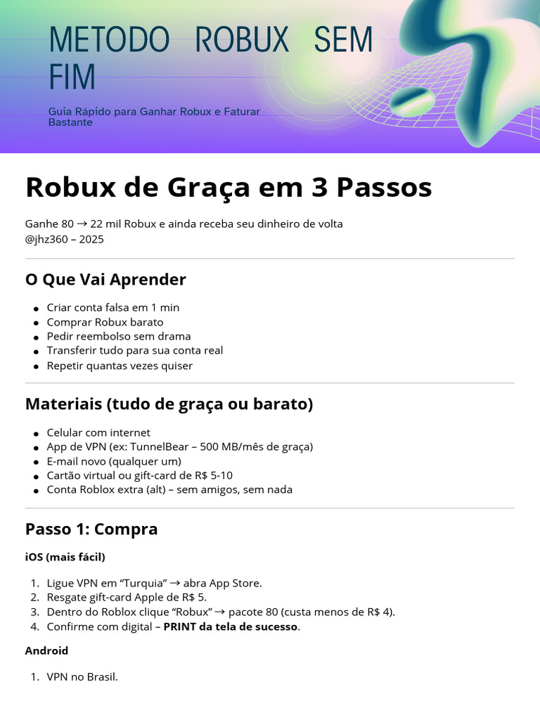 Robux de Graça em 3 Passos | PDF | Aplicativo para celular
