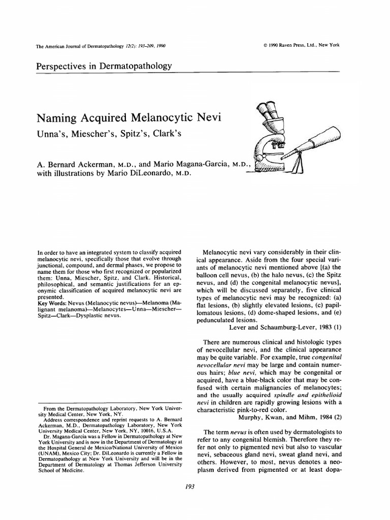 Ackerman (1990) - Naming Adquired Melanocytic Nevi Unna's Miescher's ...