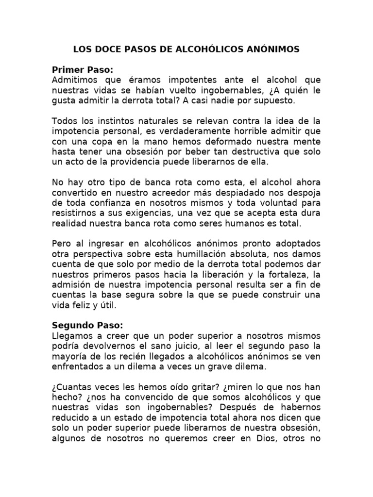 Los Doce Pasos de Alcohólicos Anónimos | PDF | Humano