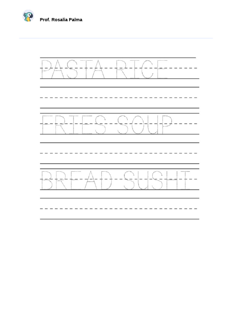 Food Vocabulary Tracing | PDF
