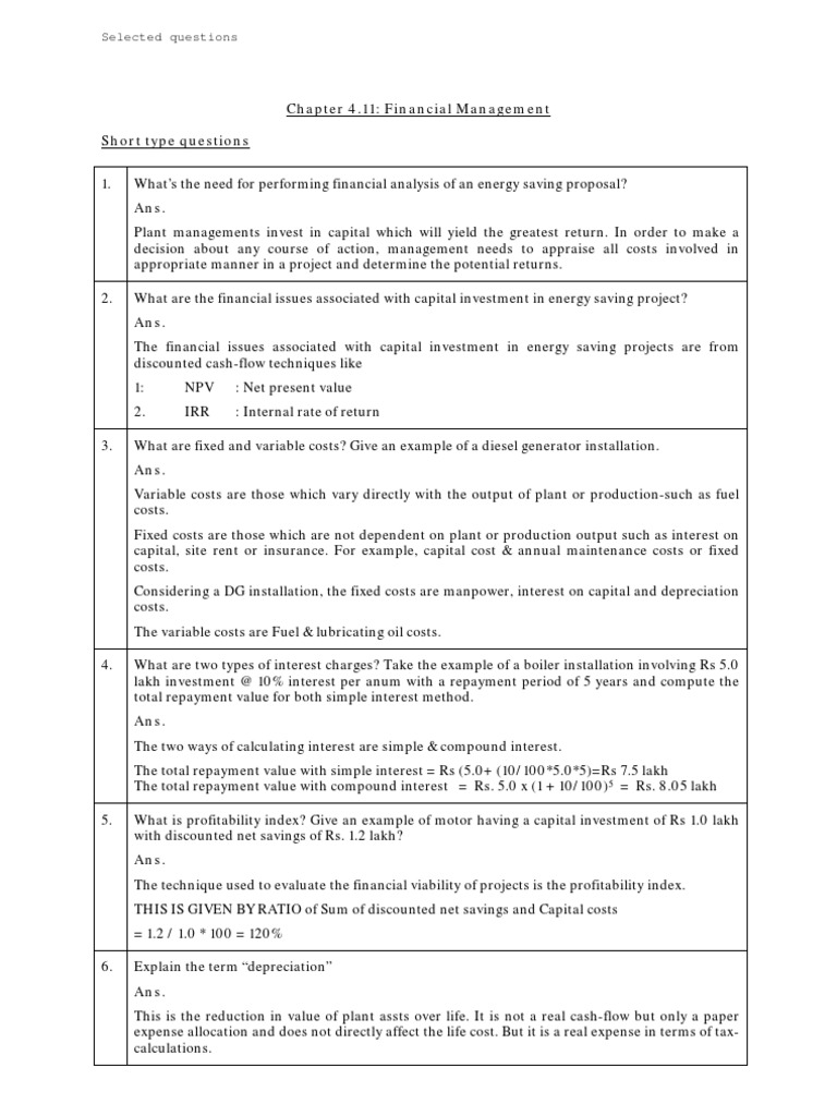 Chapter 4.11: Financial Management Short Type Questions | PDF | Net ...