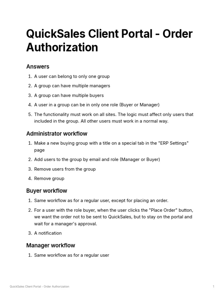 QuickSales Client Portal - Order Authorization - Answers | PDF