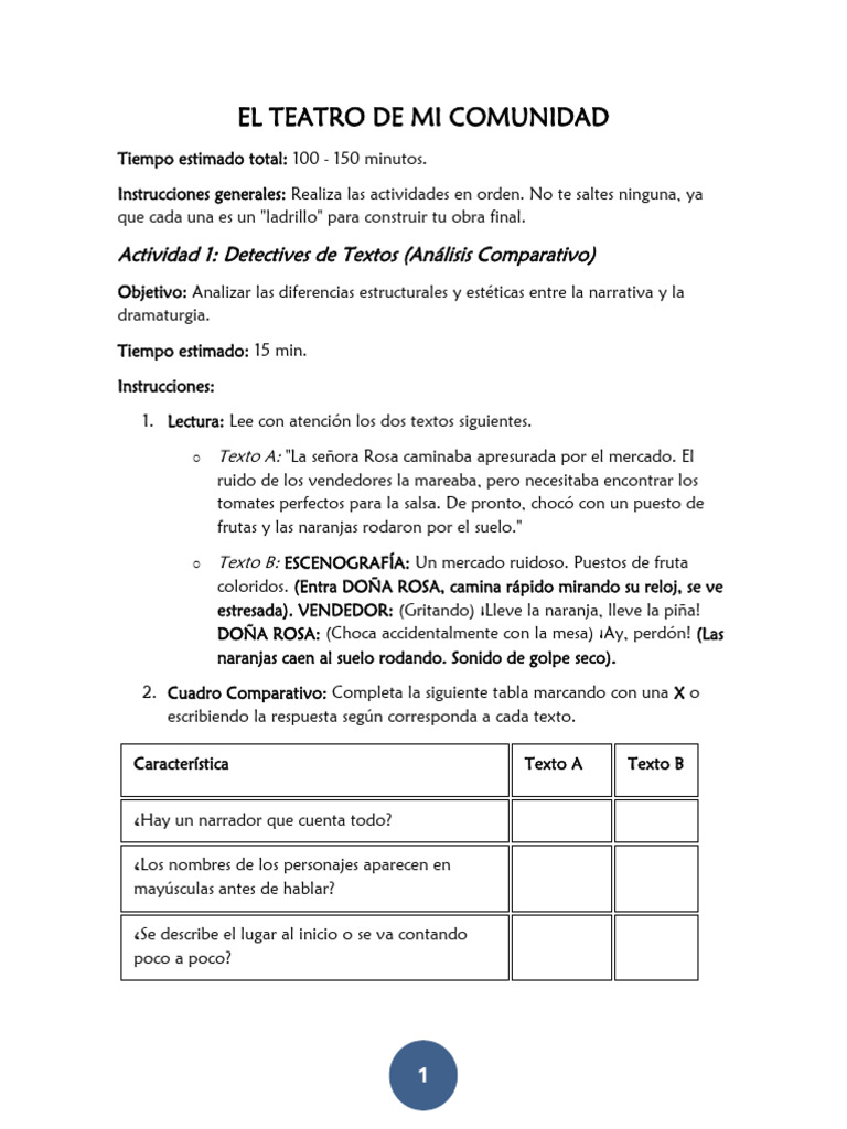 Actividades de Planeación de Obra de Teatro 3° (11-16) Lic. Herón | PDF ...