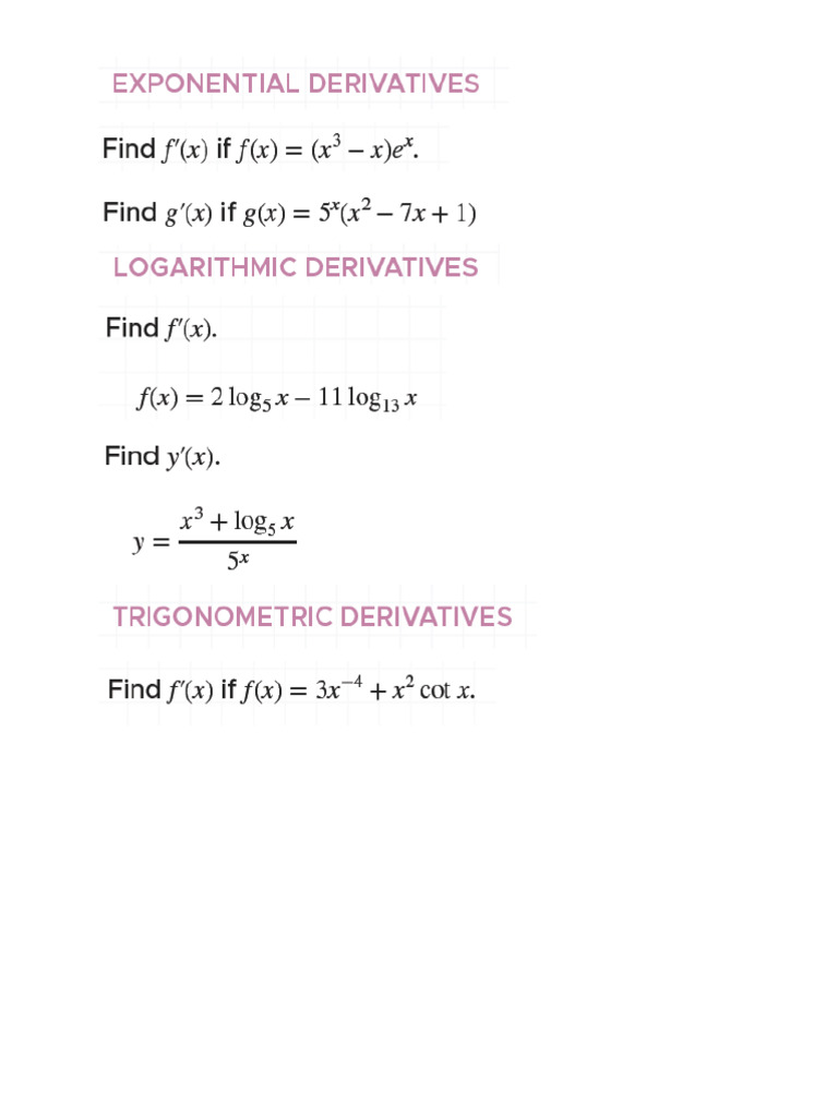 Find The Derivative of Exponential, Logarithmic and Trigonometric ...