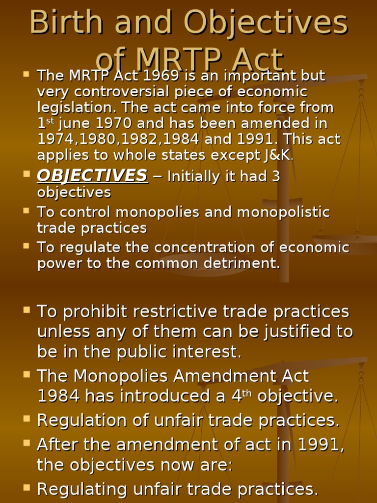 Presentation On MRTP Act | PDF | Monopoly | Mergers And Acquisitions
