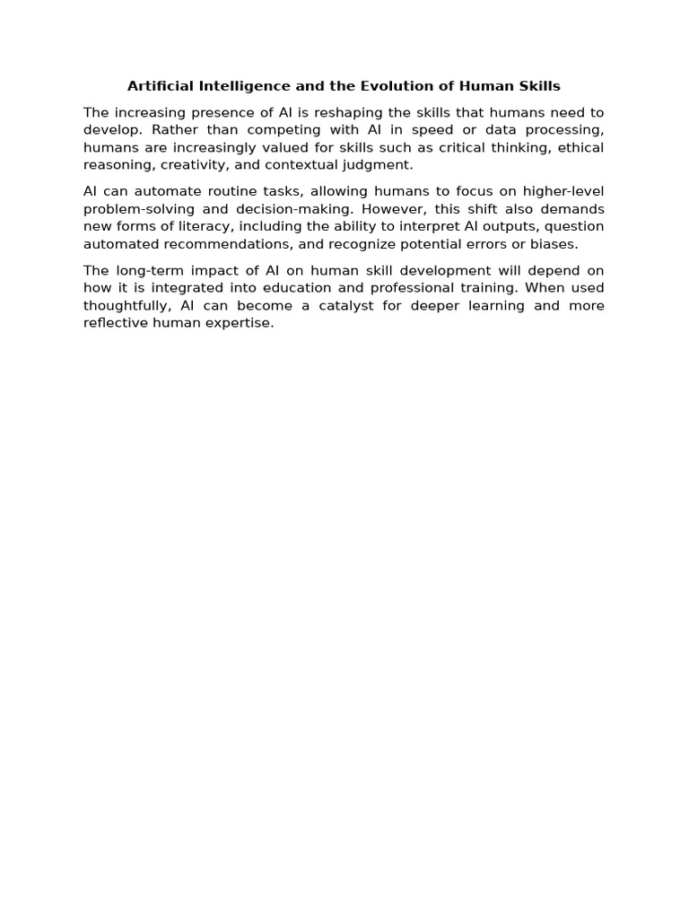 Artificial Intelligence and The Evolution of Human Skills | PDF