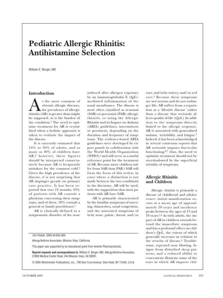 Clinical Pediatrics Antihistamines | Download Free PDF | Allergy ...