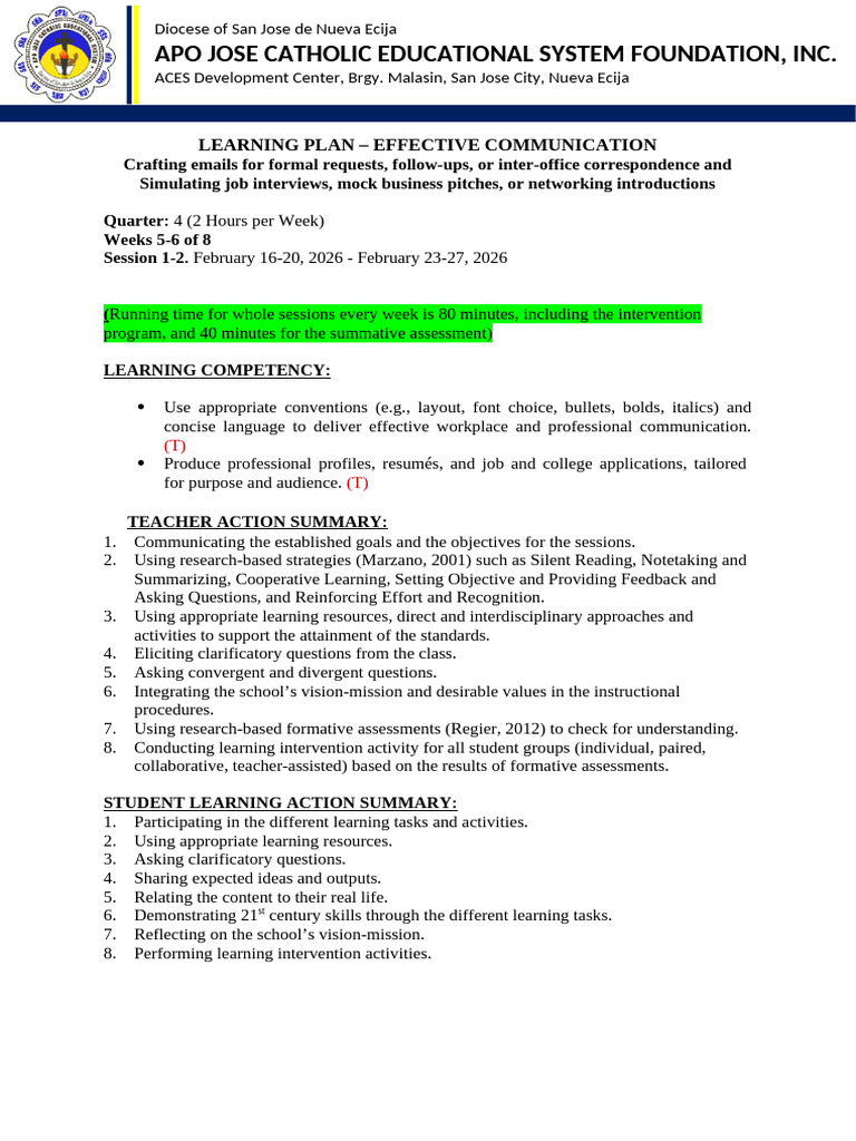 4q-W5-6-Learning-Plan-Effective Communication | PDF