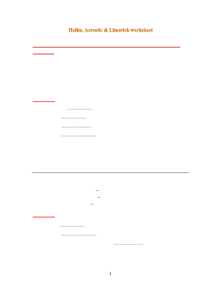 Haiku, Acrostic & Limerick Worksheet | PDF