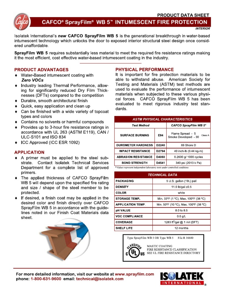 CAFCO SprayFilm WB 5 Product Data Sheet | PDF