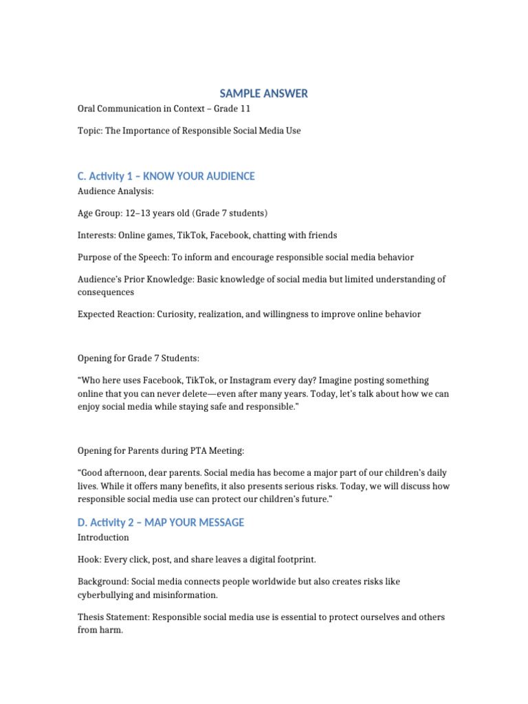 Oral Communication Activity Sample Answer | PDF | Social Media ...