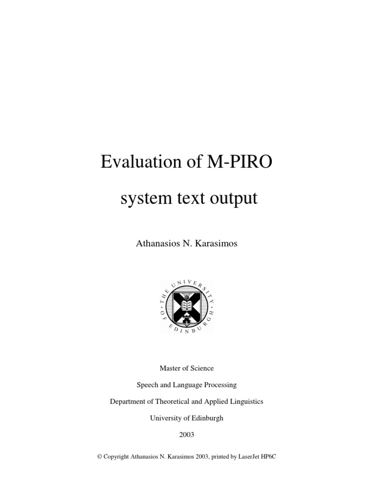 Evaluation of M-PIRO System Text Output: Athanasios N. Karasimos | PDF ...