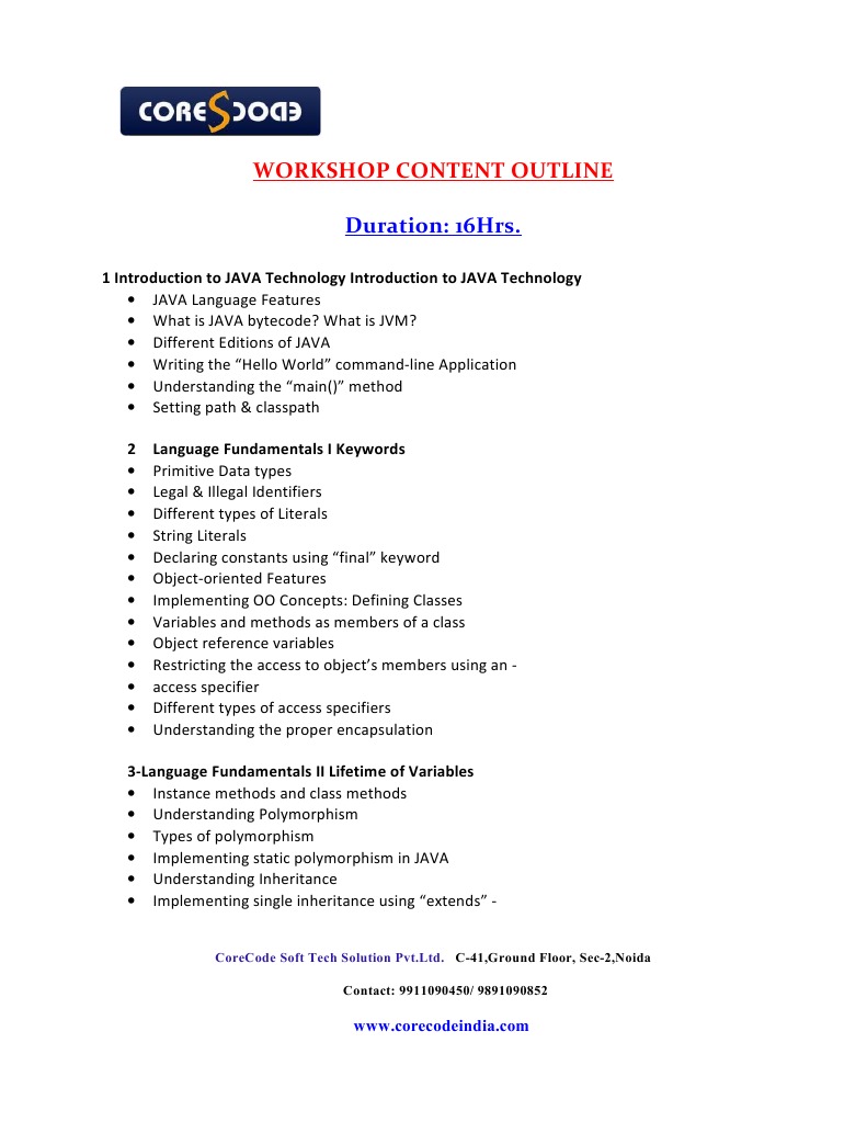 Workshop Content Outline: Duration: 16Hrs | PDF | Method (Computer ...