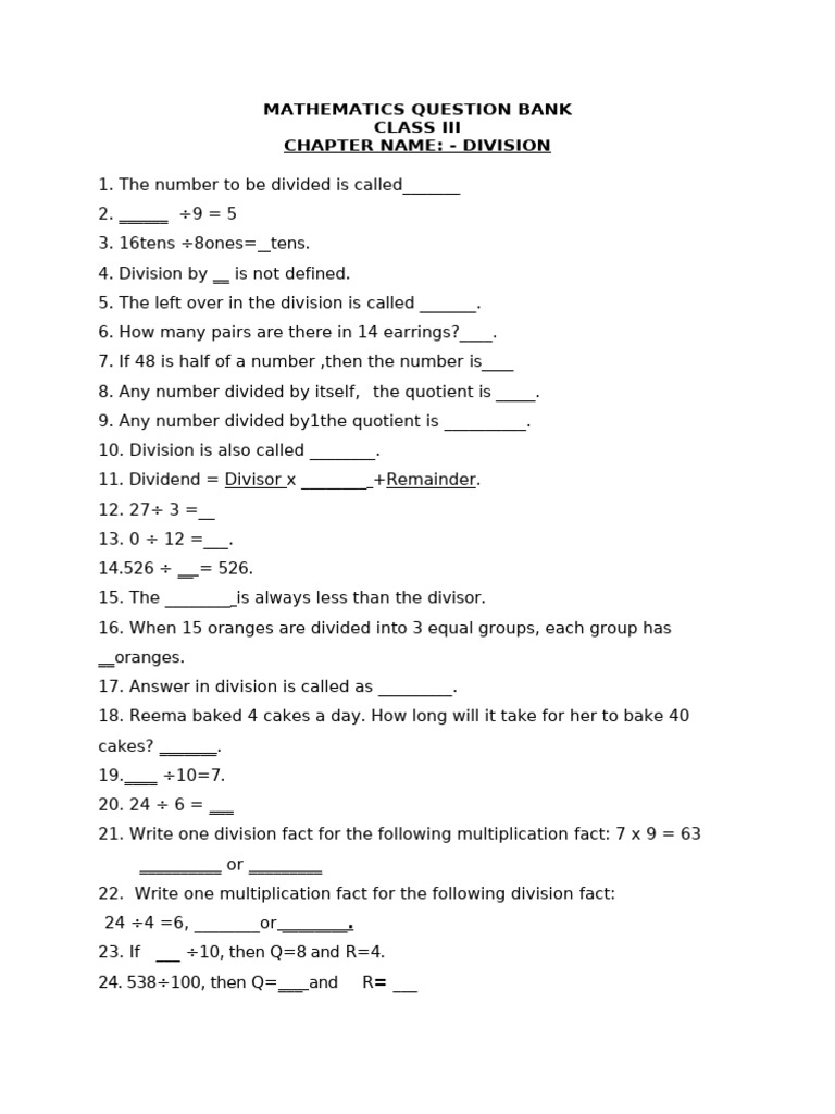 Class 3 - Objectives Without Answer | PDF | Litre | Division (Mathematics)
