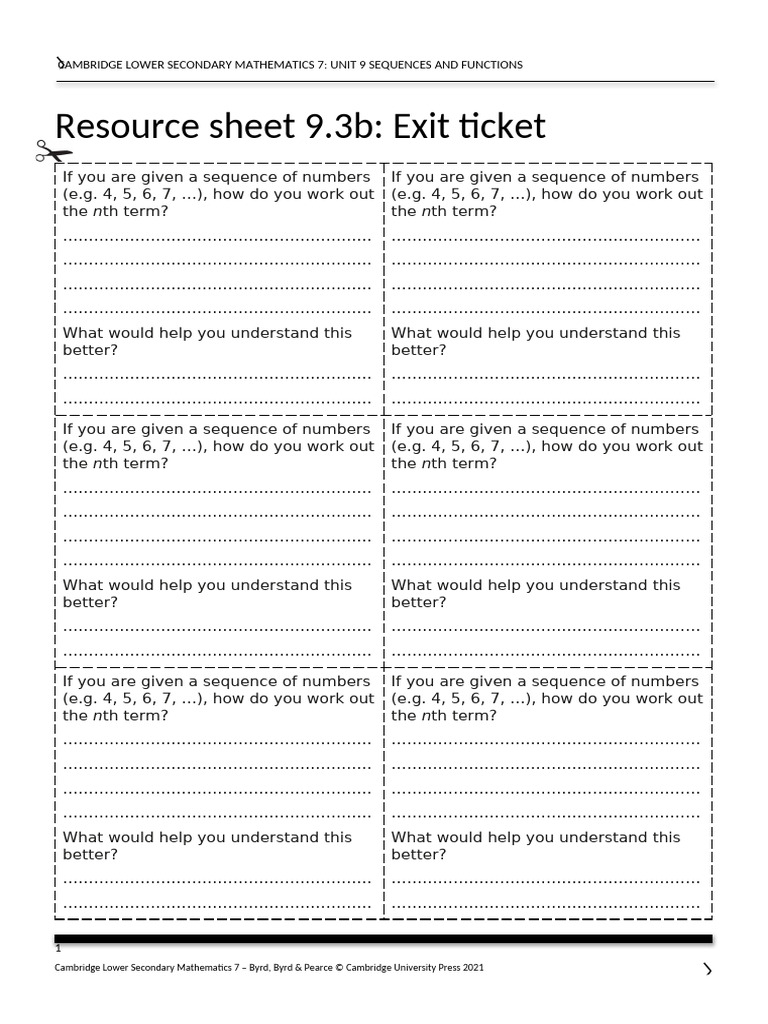 Stage 7 Maths Resource Sheet 9 3b Exit Ticket | PDF | Mathematics ...