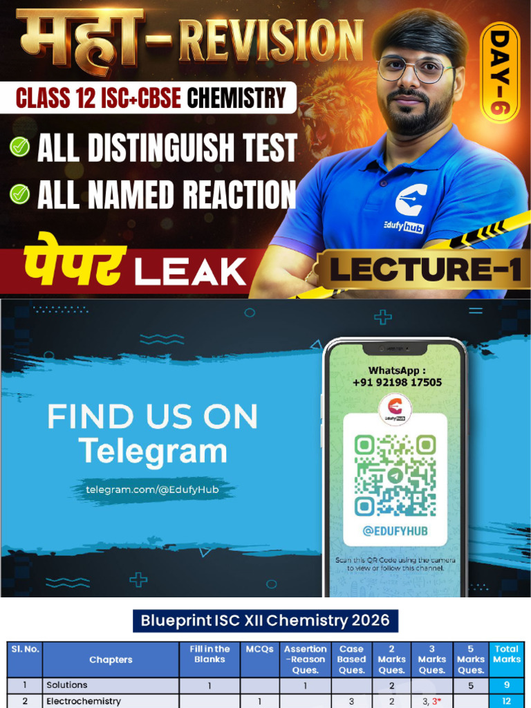 Class 12 Isc Chemistry Maha Revision All Distinguish Test + Important ...