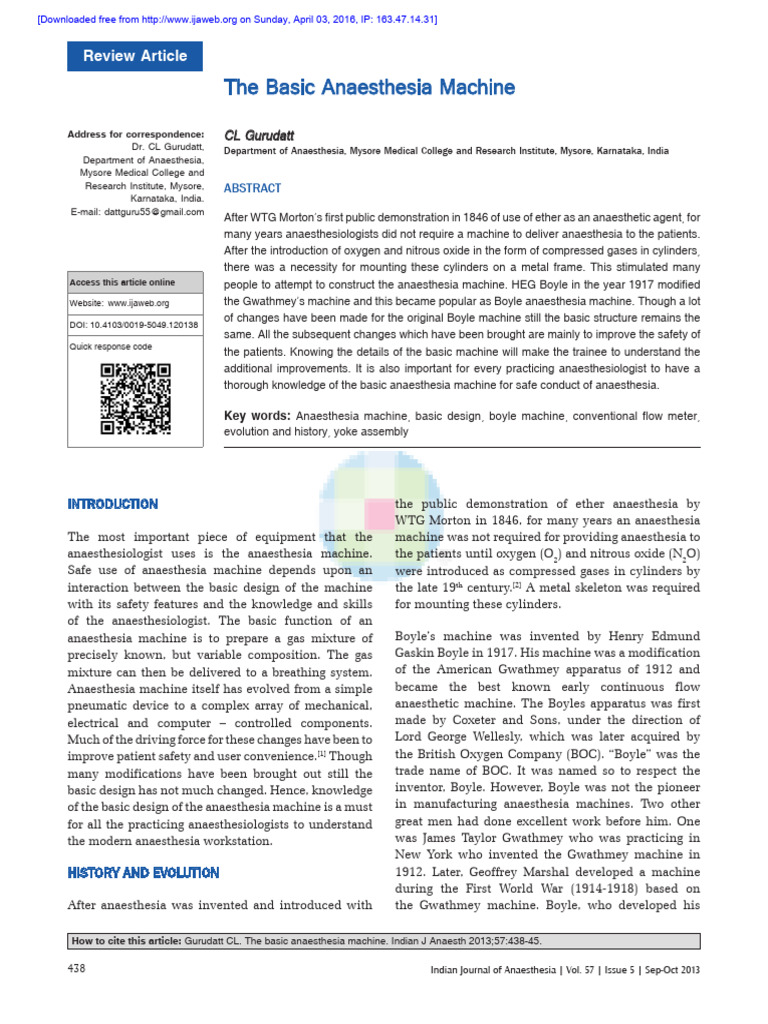 IJA Basic Anesthesia Machine | PDF | Anesthesia | Valve