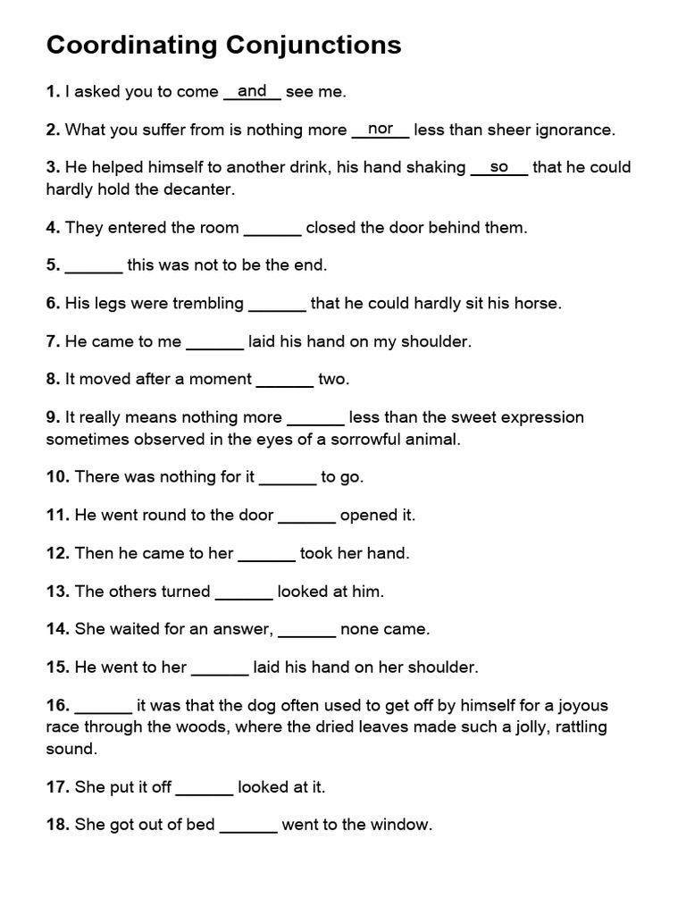 Grammar - Coordinating Conjunctions I | PDF