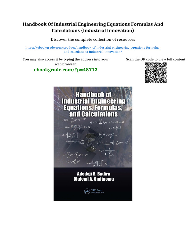 Handbook of Industrial Engineering Equations Formulas and Calculations ...