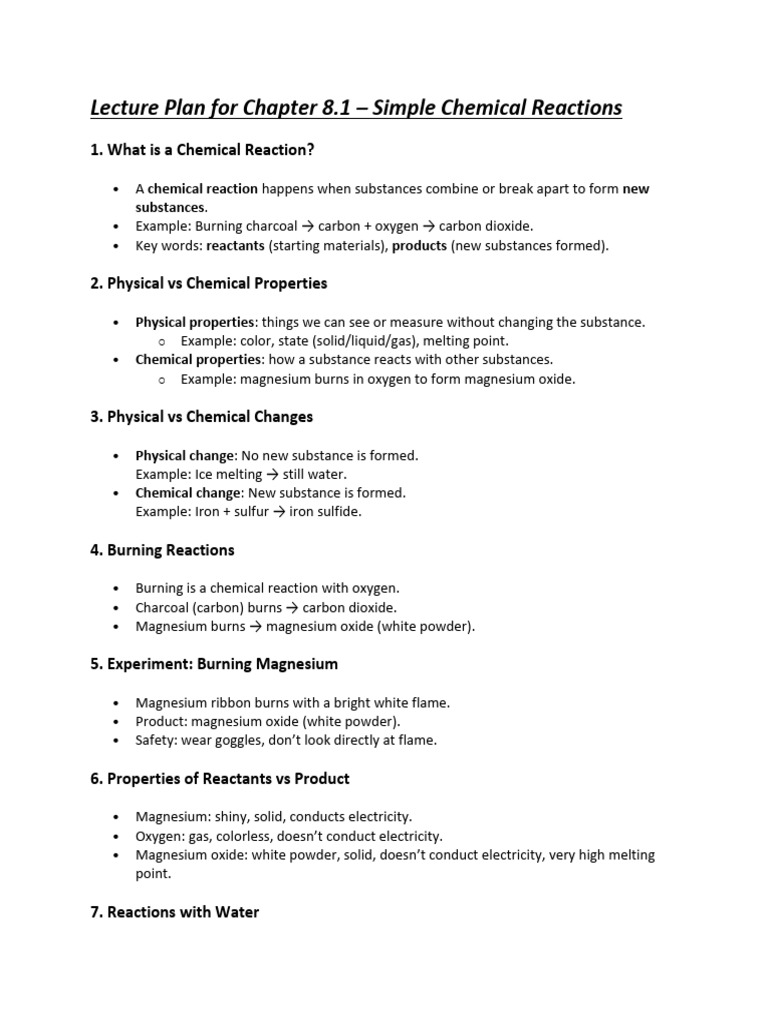 Lecture Plan For Chapter 8.1 - Simple Chemical Reactions | PDF ...