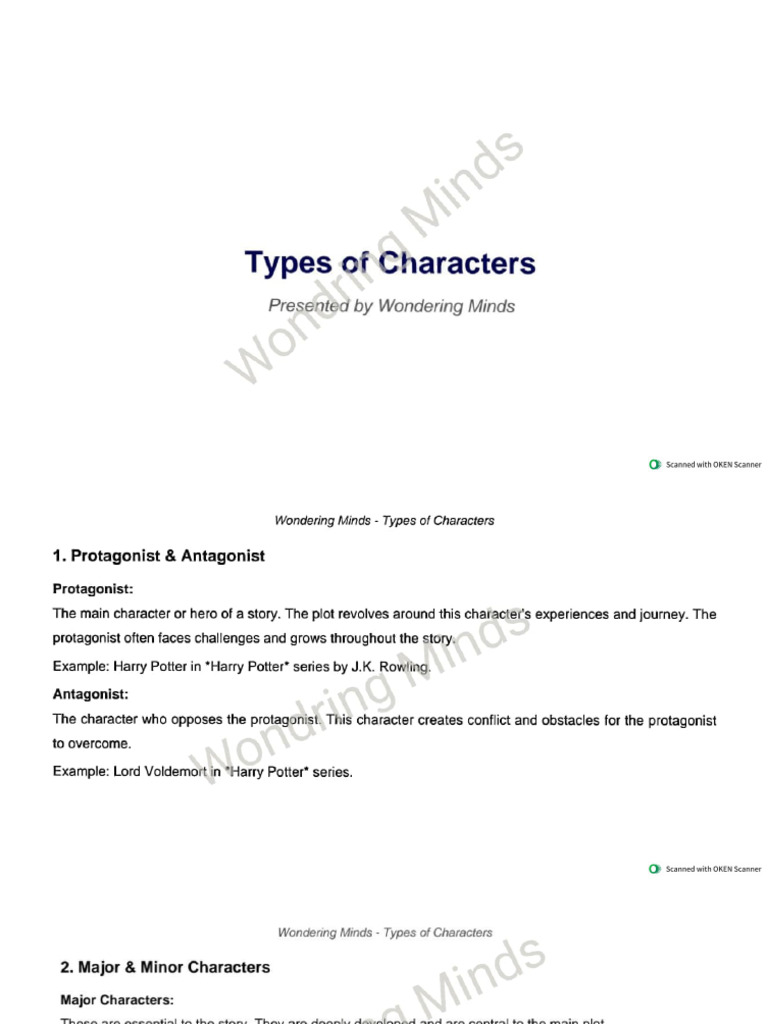 Types of Characters - Wondering Minds | PDF