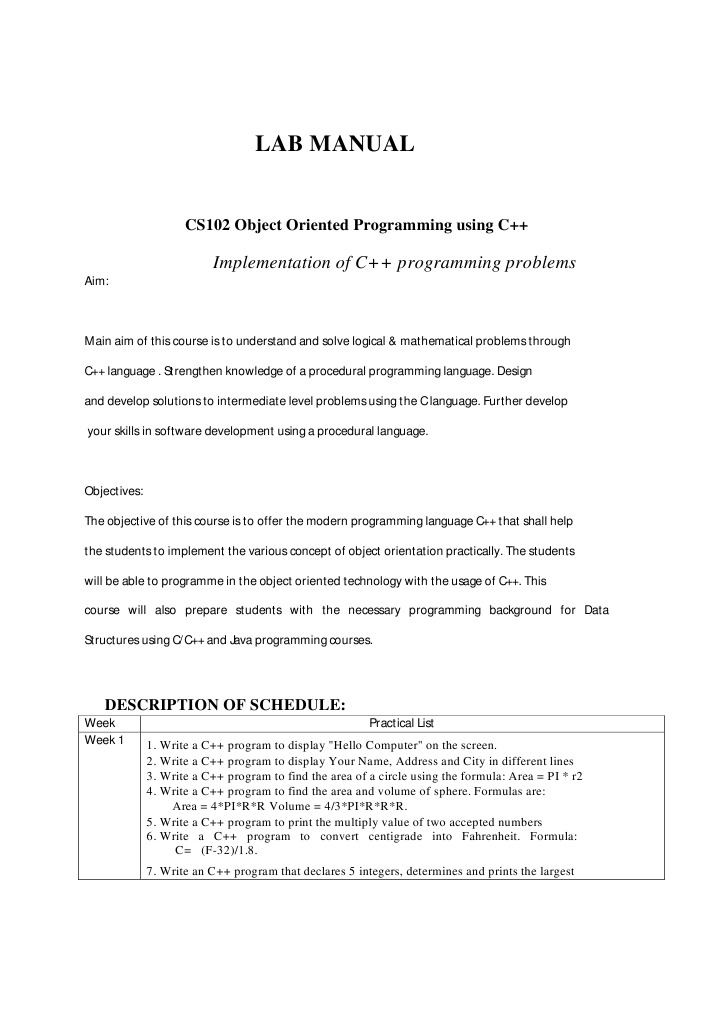 Lab Manual C Using Oop Pdf Class Computer Programming Inheritance Object Oriented