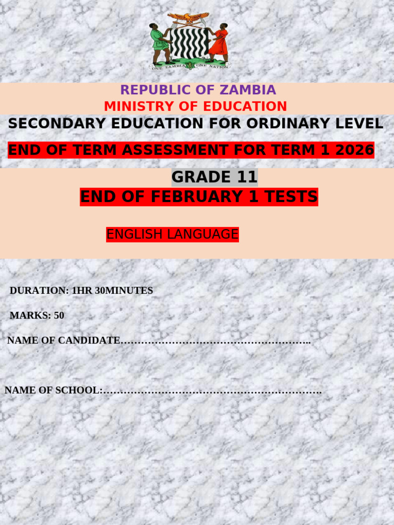 Grade 11 English End of Term 1 Tests 2026 | PDF | Characters In Romeo ...