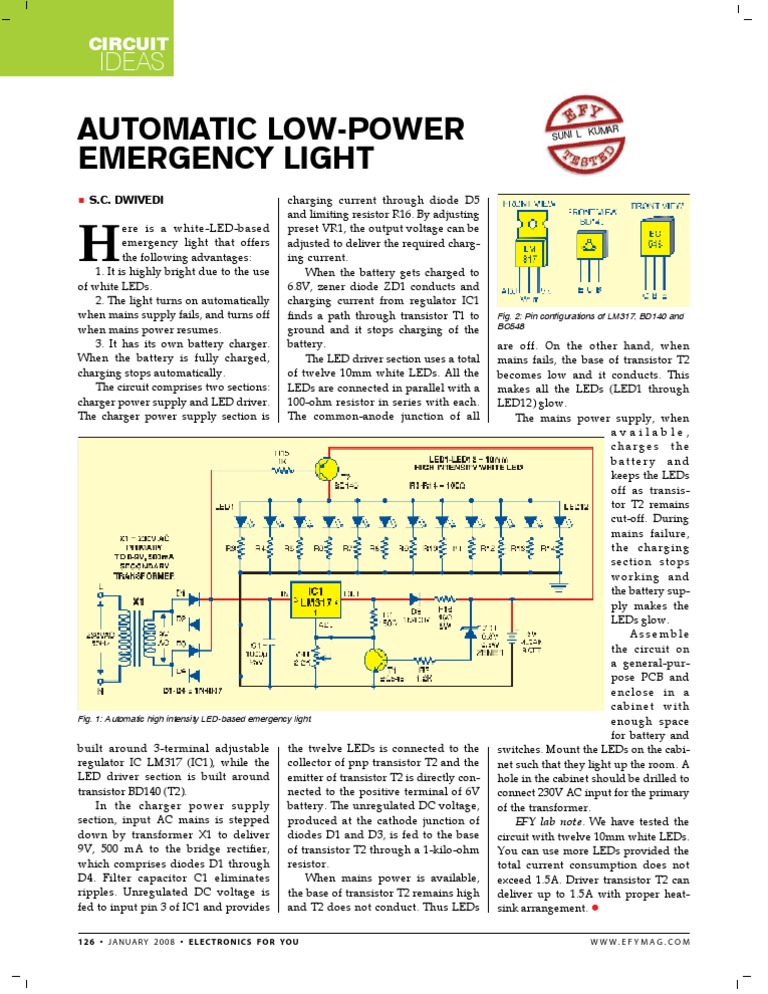 Automatic LED Emergency Light Circuit | PDF