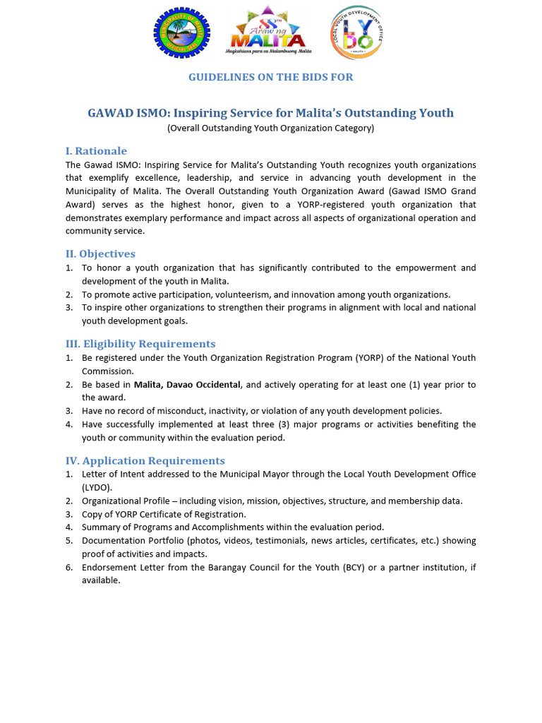 Gawad ISMO Guidelines Overall Outstanding Youth Organization | PDF