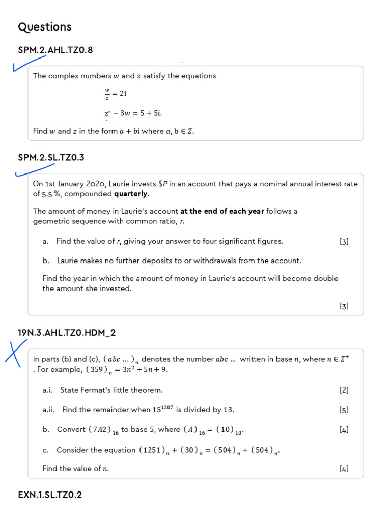 Math Topic 1 Algebra Full HL and SL Past Papers | PDF | Numbers | Prime ...