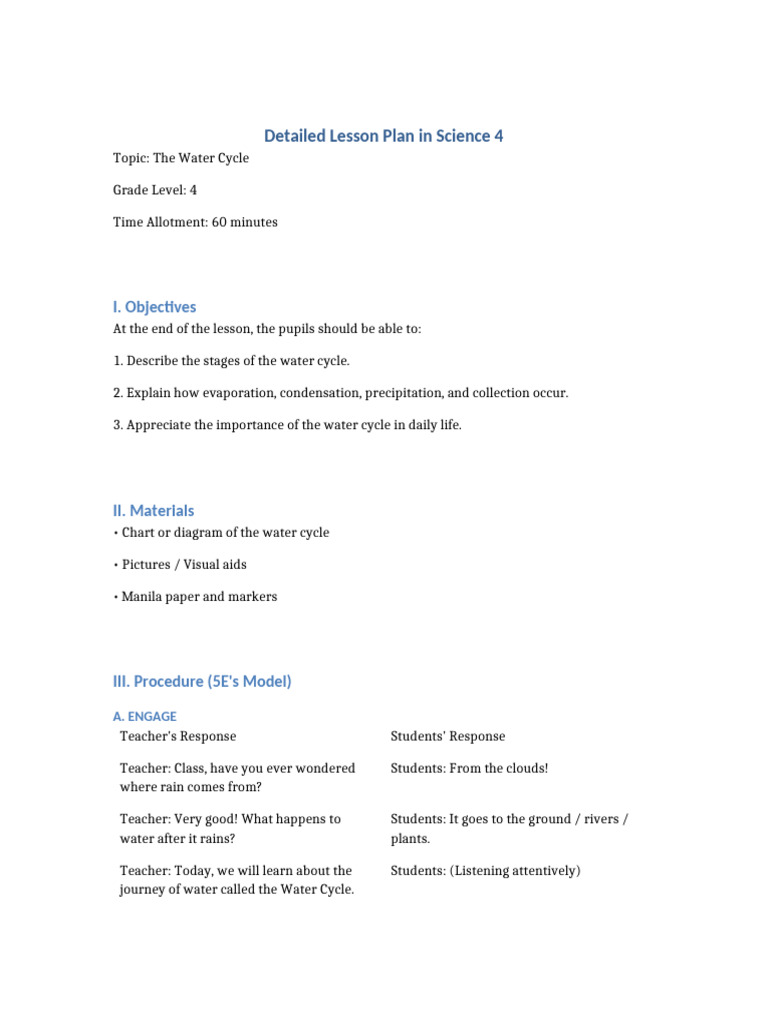 5es Detailed Lesson Plan Science4 Water Cycle | PDF | Water | Water Cycle
