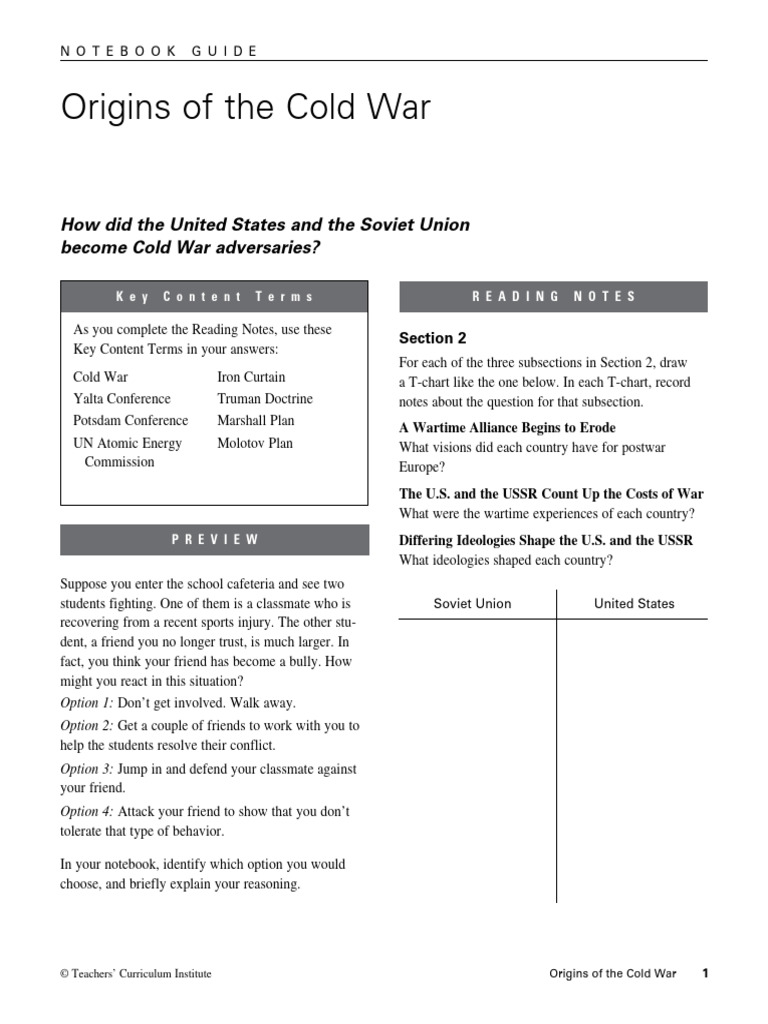 Origins of Cold War Handout-1 | PDF | Cold War | Aftermath Of World War II