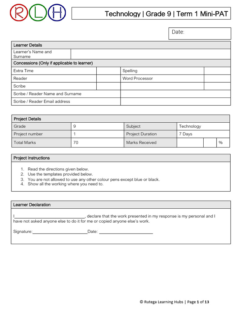 Assessment Task 1 Grade 9 Technology Mini PAT | PDF | Drawing