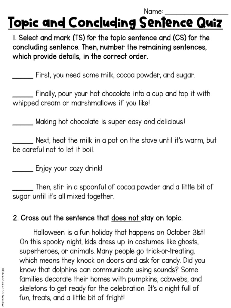 Topic and Concluding Sentence Quiz | PDF
