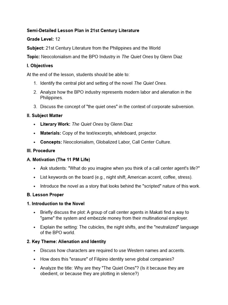 Semi Detailed Lesson Plan Grade 12 The Quiet Ones | PDF