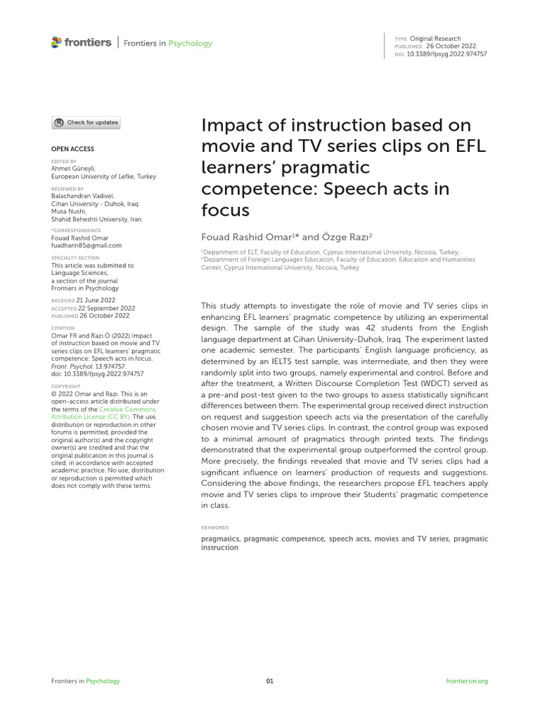 Impact of Instruction Based On Movie and TV Series Clips On EFL ...