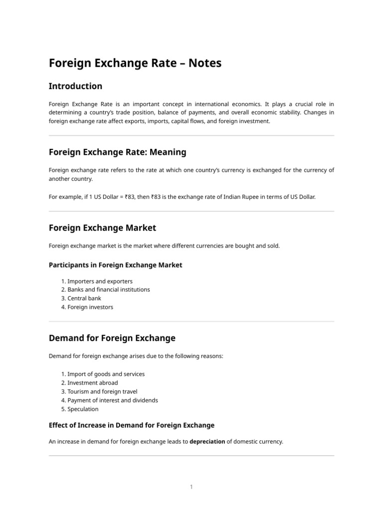 Foreign Exchange Rate – Complete Notes (cbse Class Xii Economics) | PDF ...