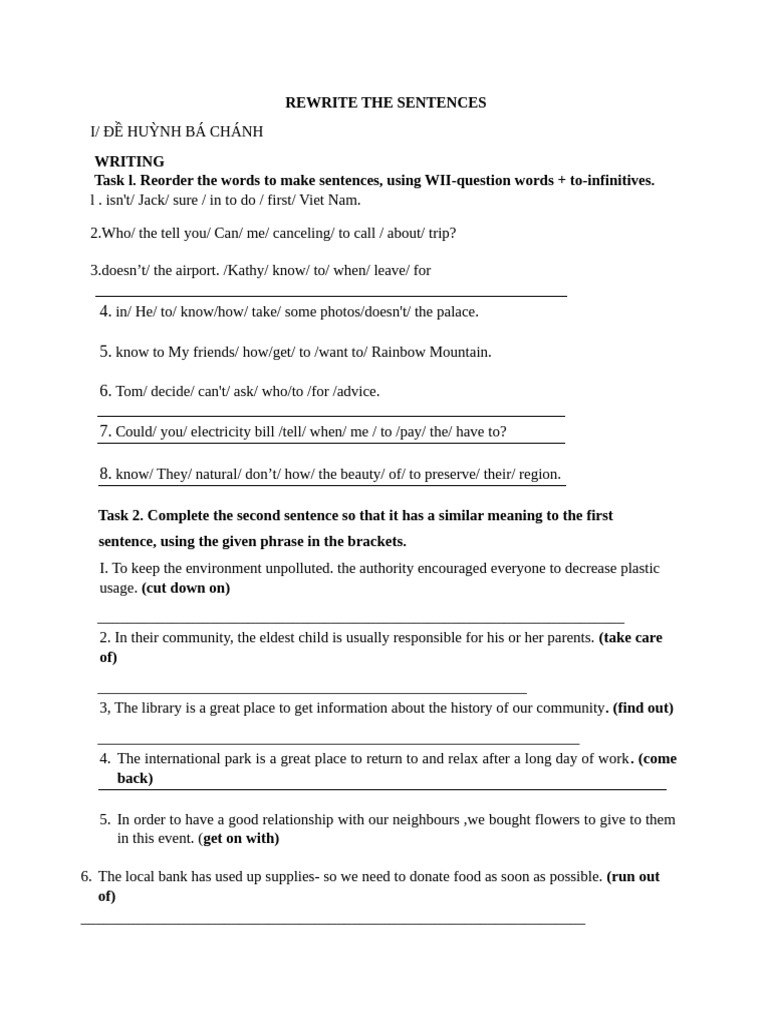 El9_rewrite the Sentences | PDF