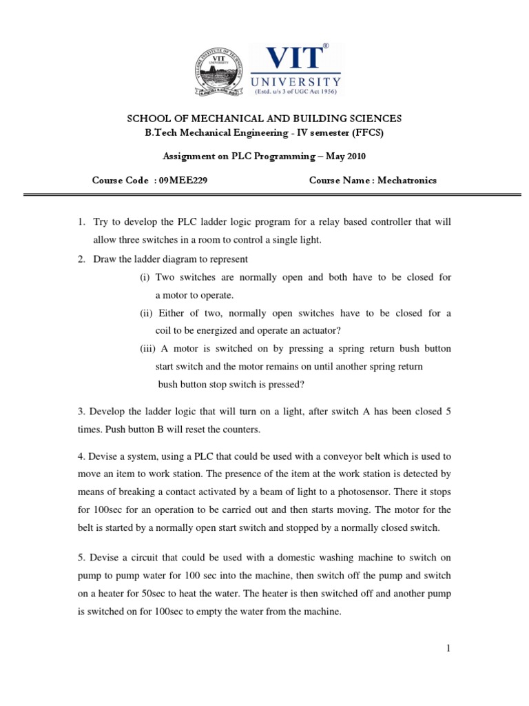 Assignment On PLC | PDF | Switch | Programmable Logic Controller