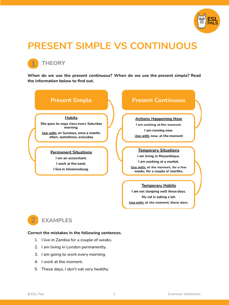 SV A2 B1 Present Simple vs Continuous | PDF