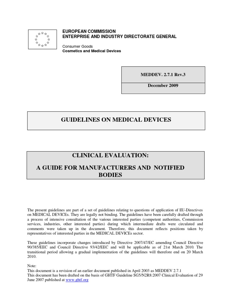 MEDDEV 2.7.1 Clinical Evaluation Rev 3 | PDF | Medical Device | Risk ...